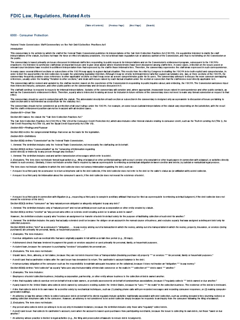 FDIC Law, Regulations, Related Acts - Consumer Protection | PDF | Debt ...