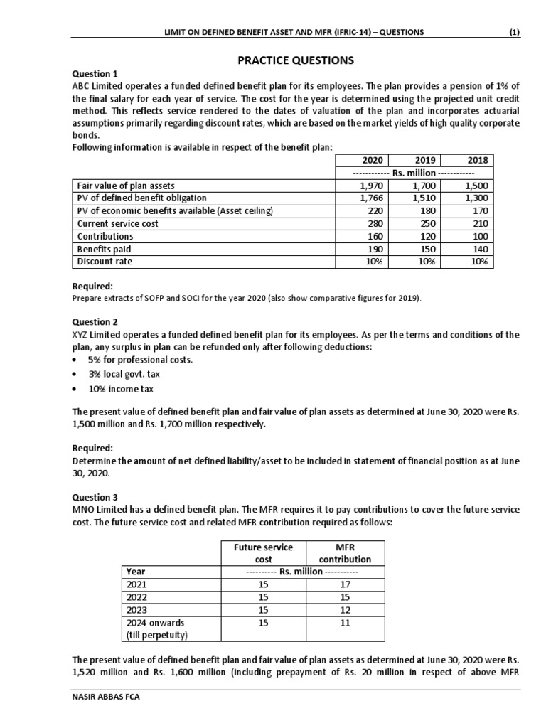 IFRIC 14 - Class Practice (Questions) | PDF | Defined Benefit Pension ...