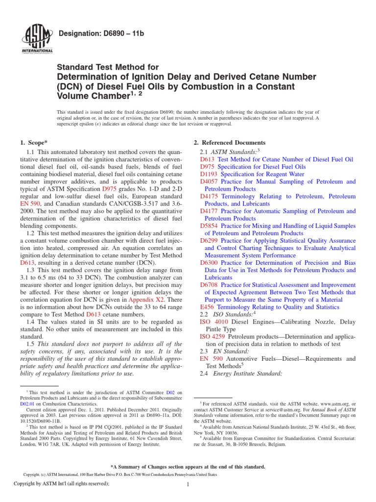 ASTM D 6890-11b - Determination of Ignition Delay and Derived Cetane ...