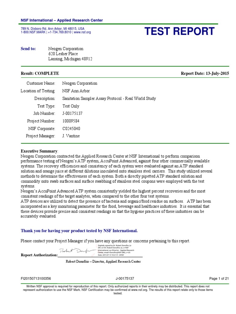 ATP Testing Report for Neogen Systems | PDF | Coefficient Of Variation ...