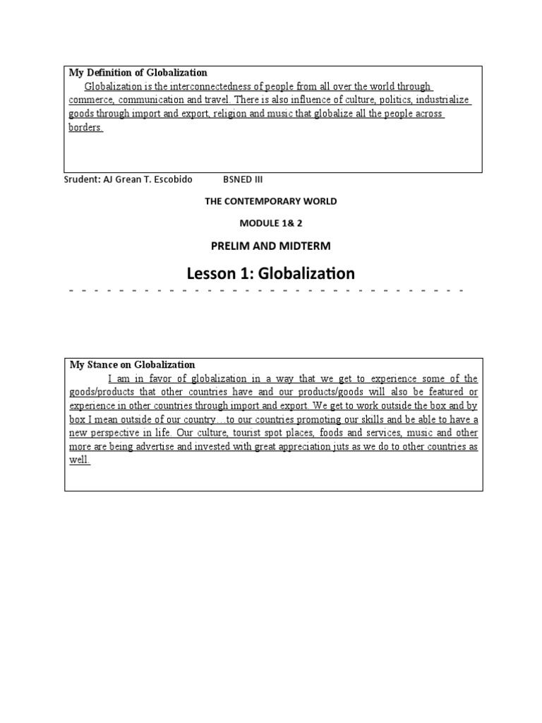 Contemporary Module 1 and 2 | PDF | Globalization | Essays
