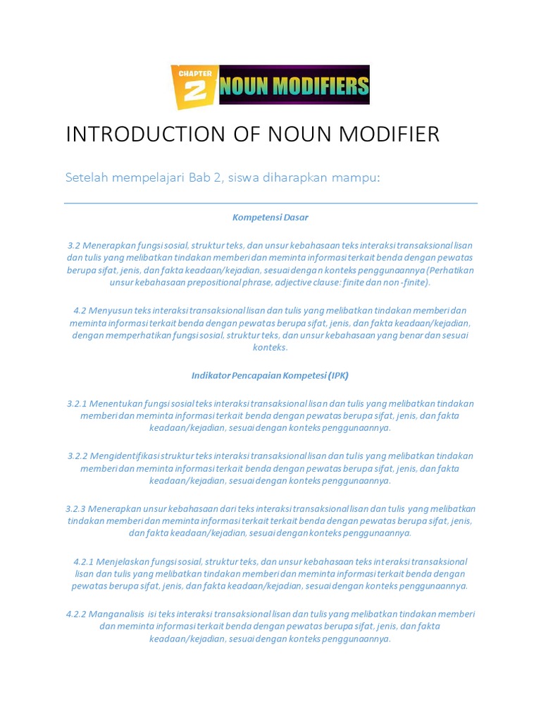 Introduction of Noun Modifier | PDF