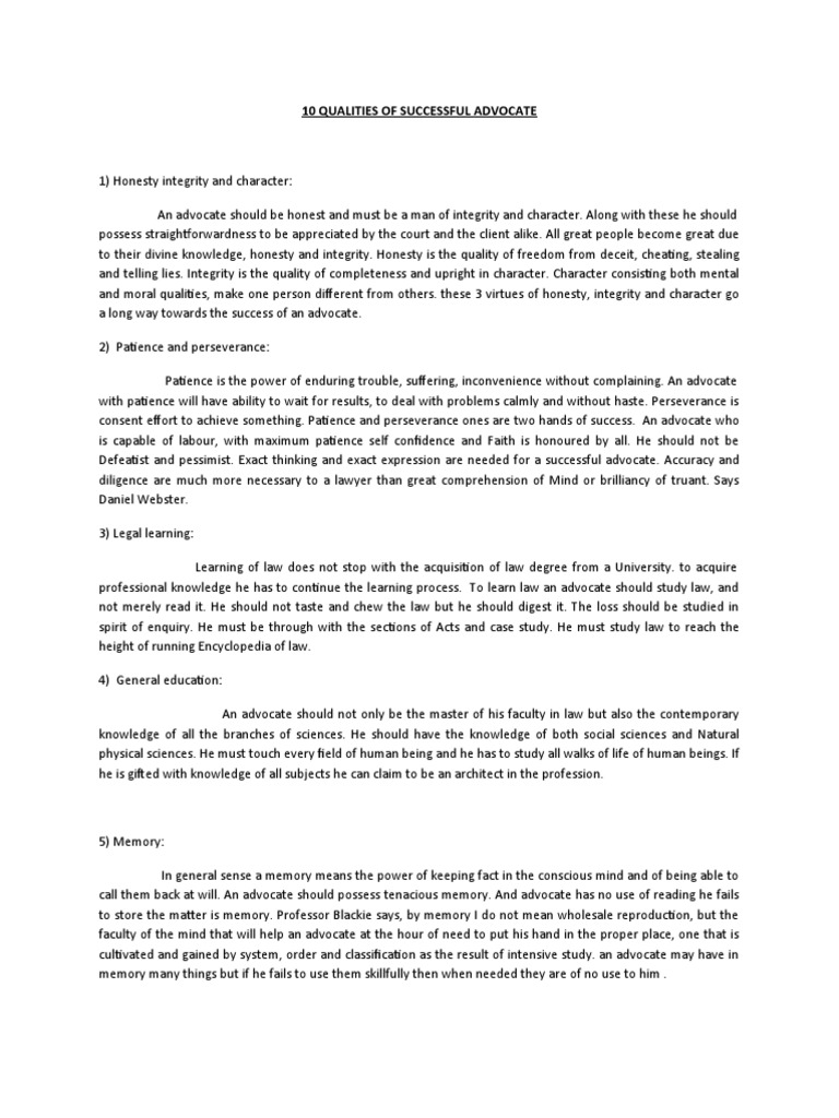 10 Qualities of Successful Advocate | PDF | Integrity | Courage