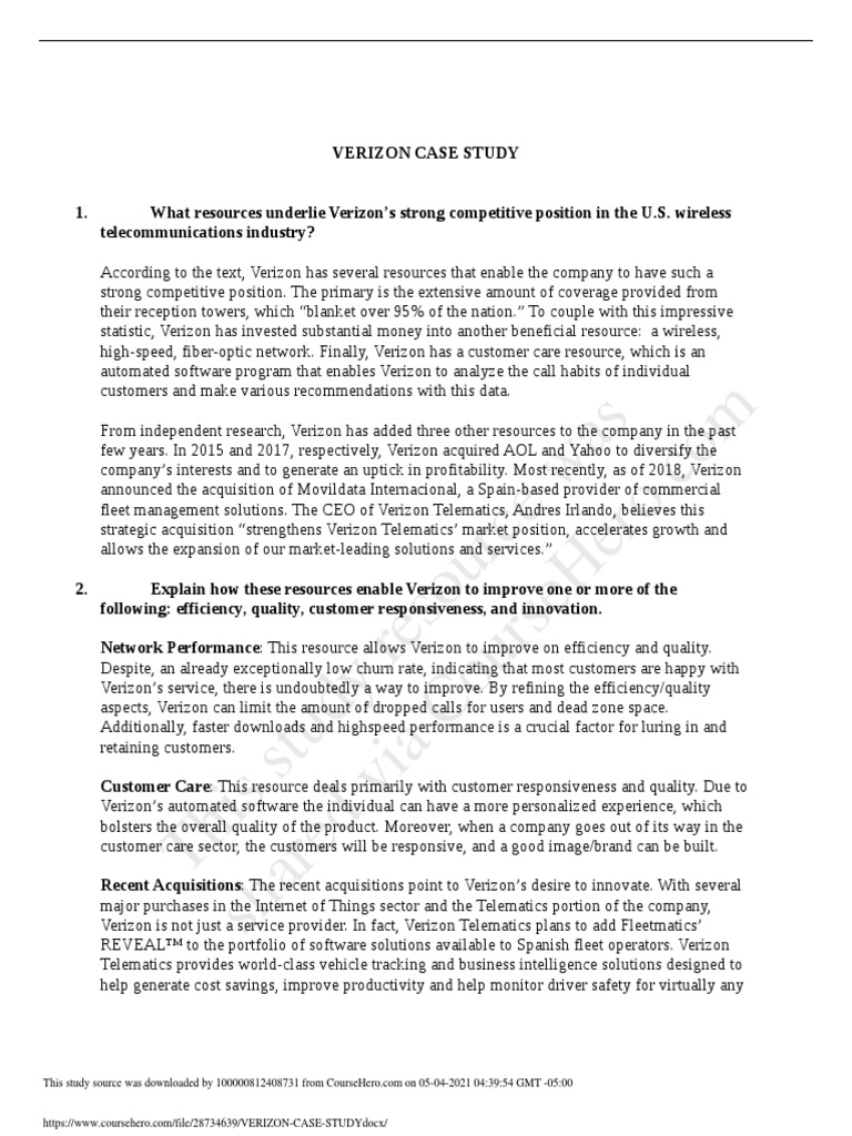Verizon Case Study | Download Free PDF | Verizon Communications | Service Industries