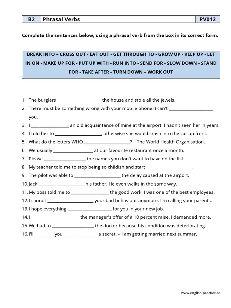 B2 Phrasal Verbs PV012: WWW - English-Practice - at | PDF | Linguistics ...