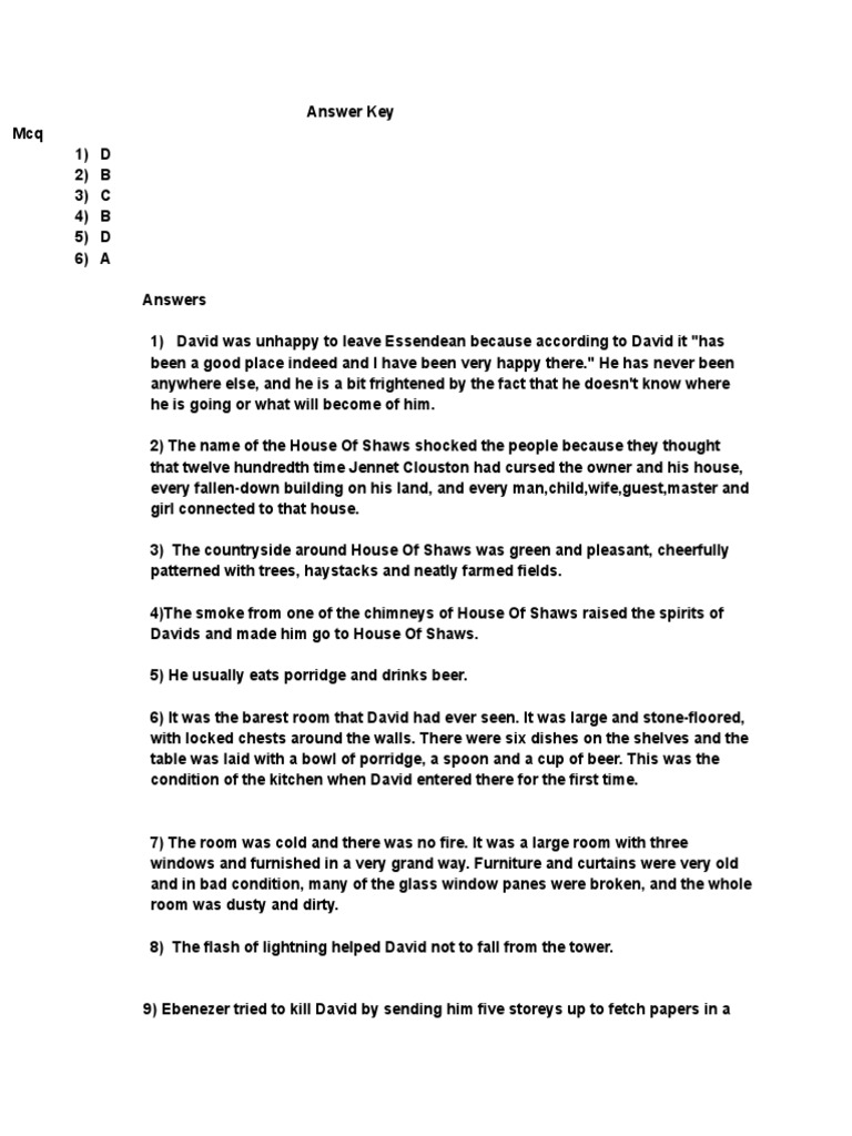 Kidnapped: Chapter 1 Answer Key | PDF