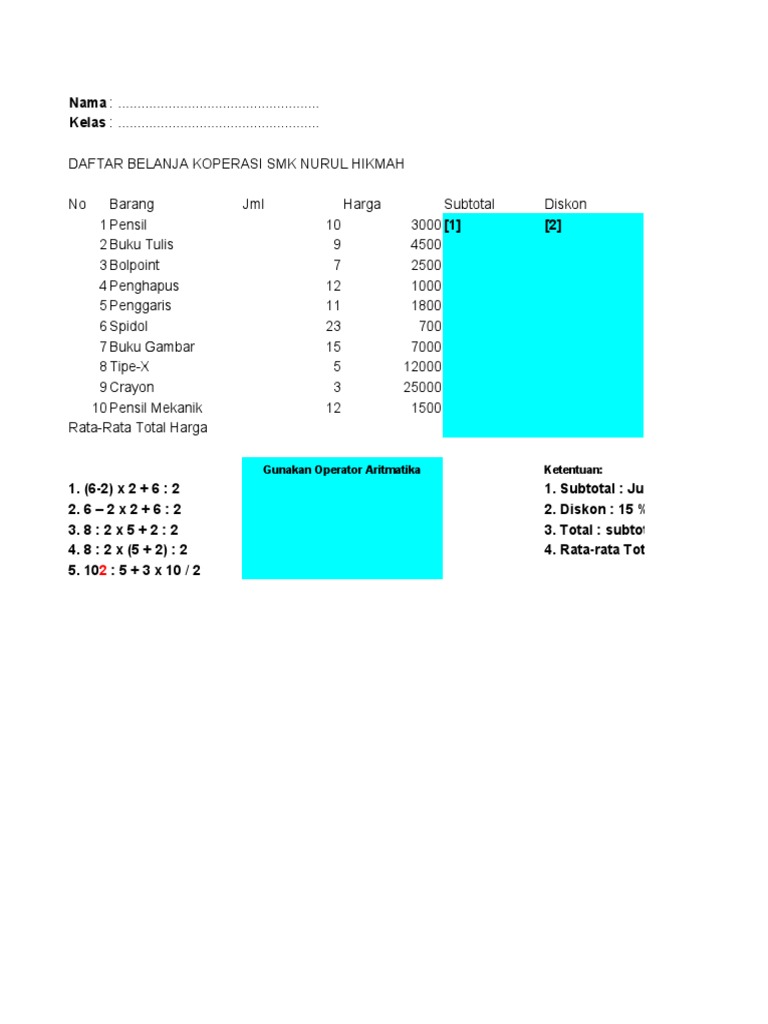 Latihan Operator Aritmatika | PDF | Metode & Bahan Ajar