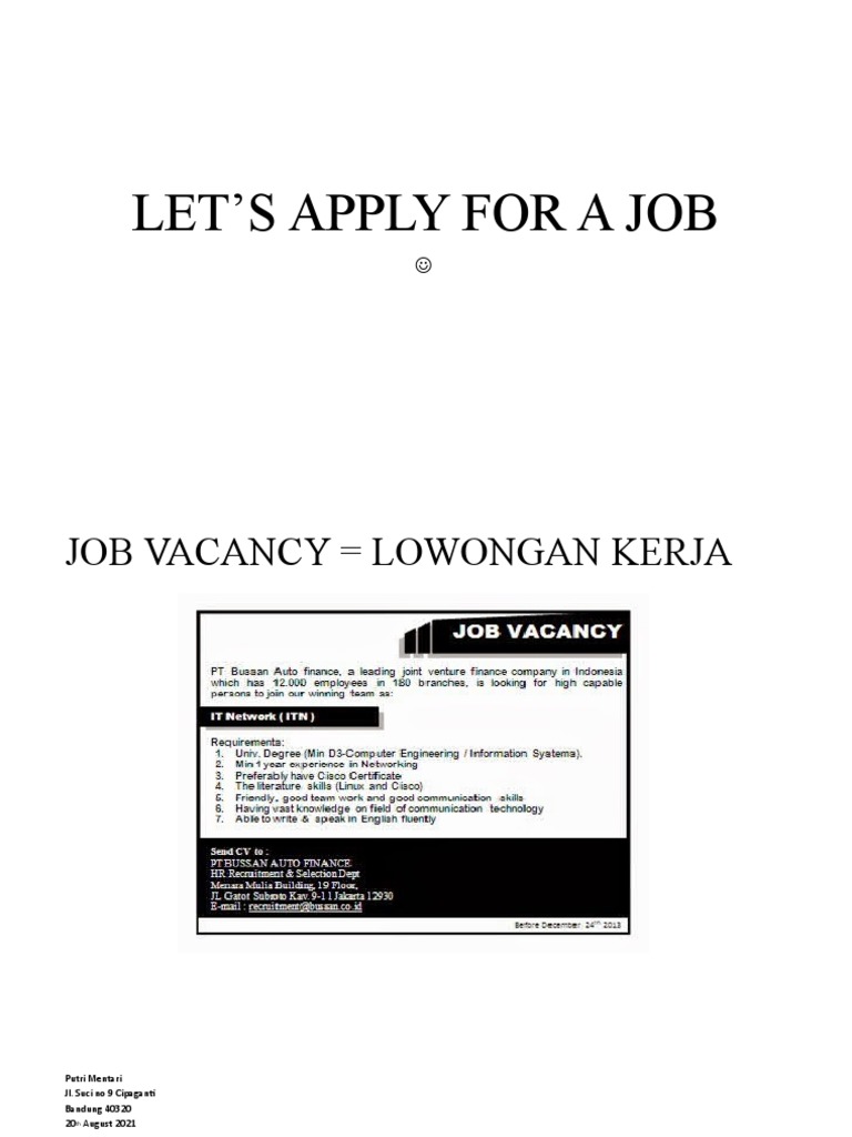 Let's Apply For A Job | PDF | Communication