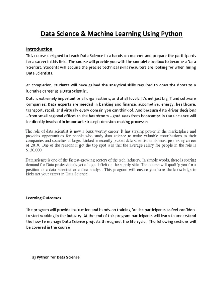 Data Science & Machine Learning Using Python | PDF | Machine Learning ...