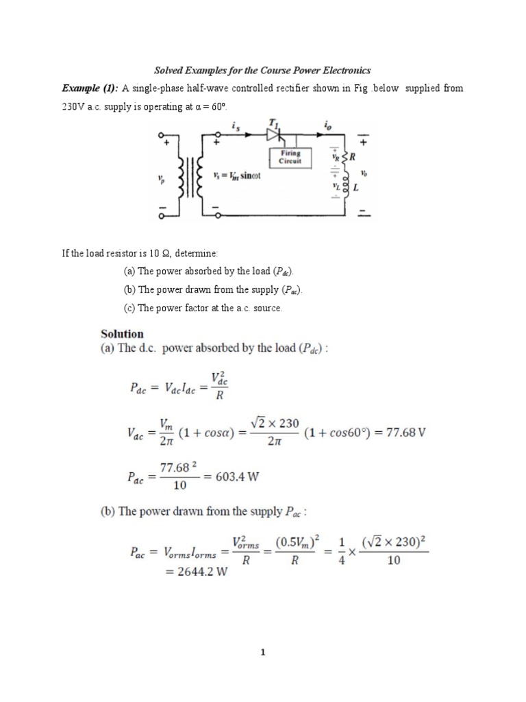 Solved Examples For The Course Power Electronics | PDF | Rectifier ...