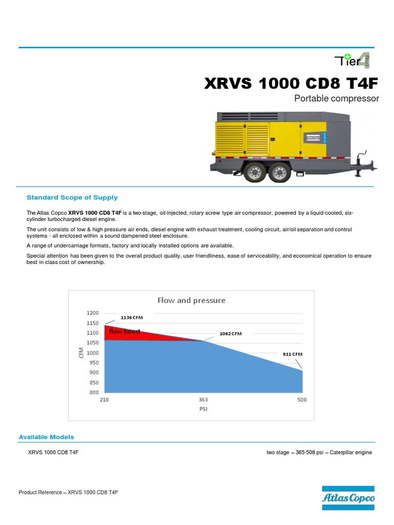 Atlas Copco XRVS 1000 CD8 T4F Specs | PDF | Turbocharger | Engines