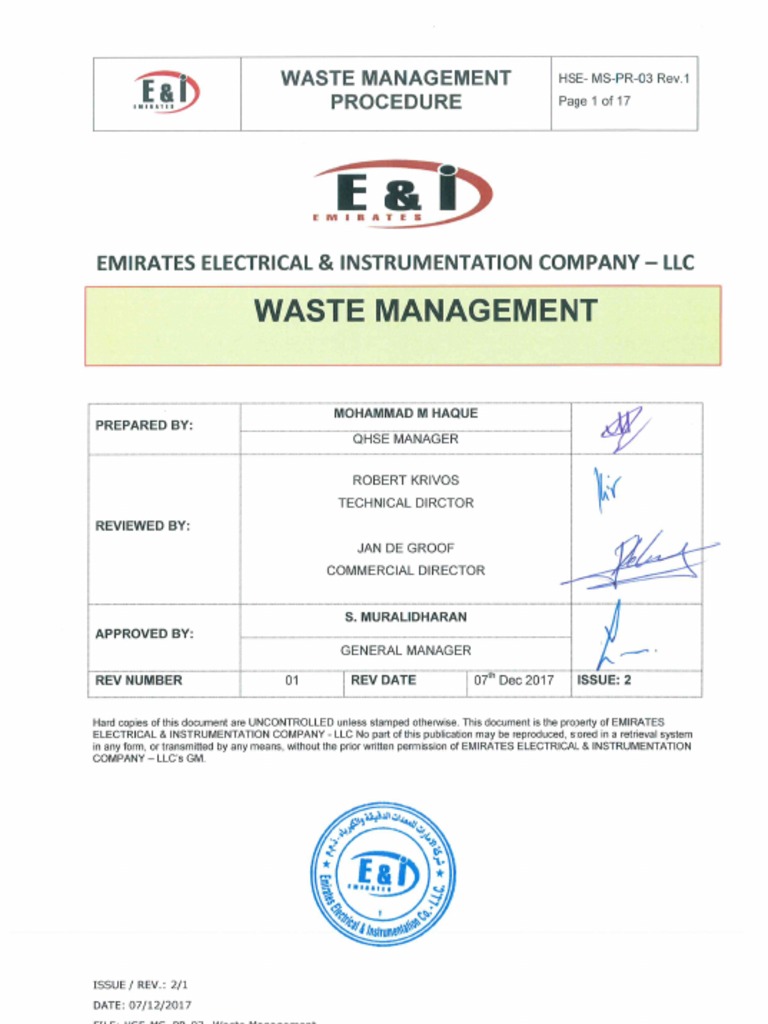 HSE Waste Management Procedure Overview | PDF | Waste Management | Waste