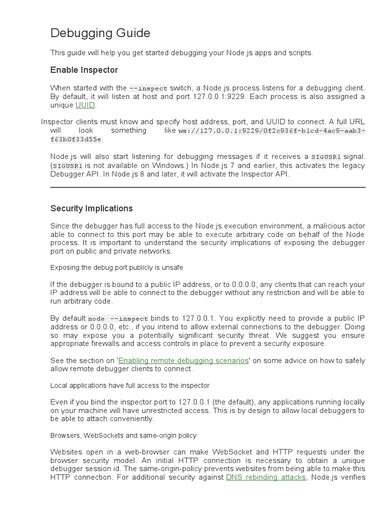 Debugging Guide: Enable Inspector | PDF | Port (Computer Networking) | Hypertext Transfer Protocol