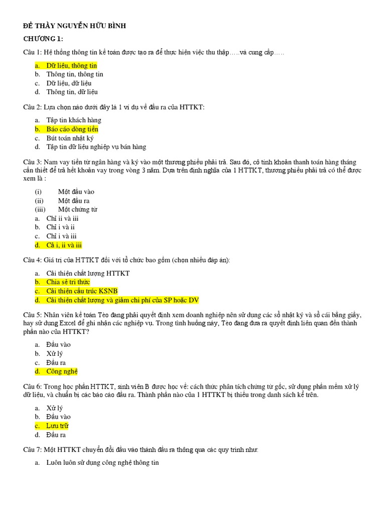 ôn tập HTTTKT 1 | PDF