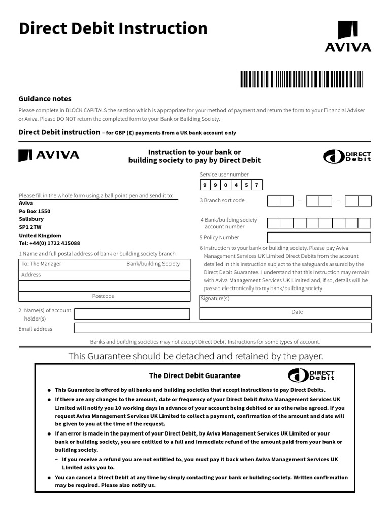 Direct Debit Instruction: This Guarantee Should Be Detached and ...