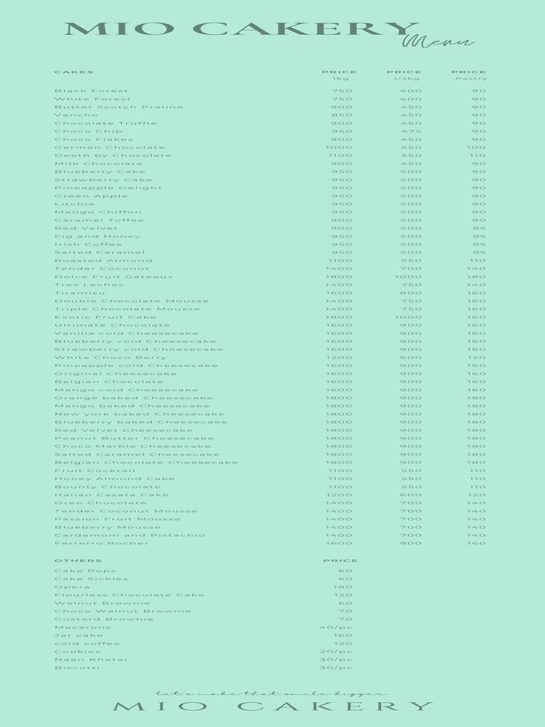 Mio Cakery (Menu) | PDF | Cakes | Cheesecake