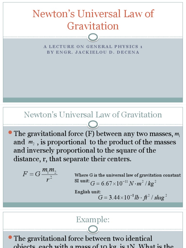 Newton's Universal Law of Gravitation: A Lecture On General Physics 1 ...