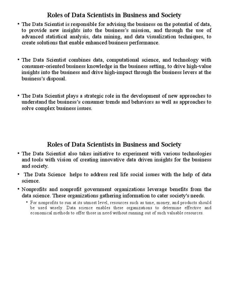 Roles of Data Scientists in Business and Society | PDF | Databases ...