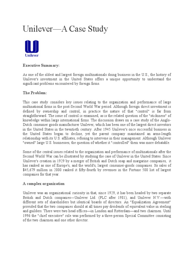Unilever-Case Study | PDF | Unilever | Economies