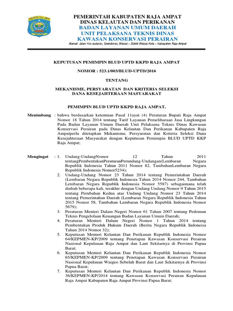 SK Pemimpin BLUD TTG DKM | PDF