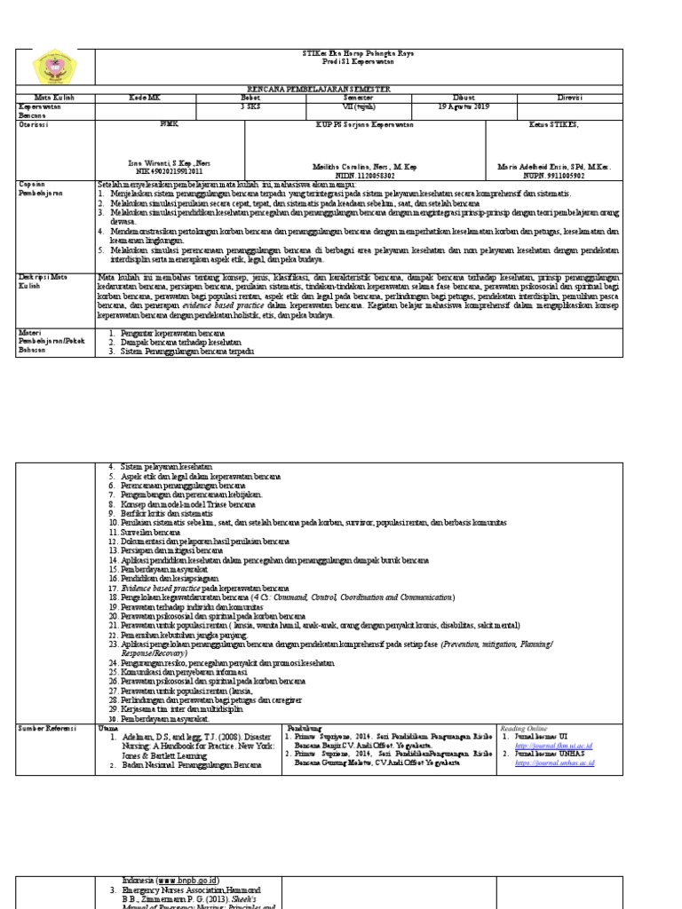 RPS Keperawatan Bencana TA 2021-2022 | PDF | Kesehatan Holistik | Sains ...