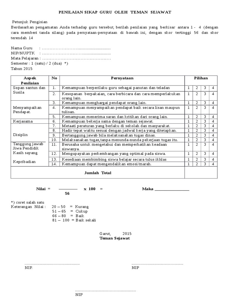 Format Penilaian Sikap | PDF