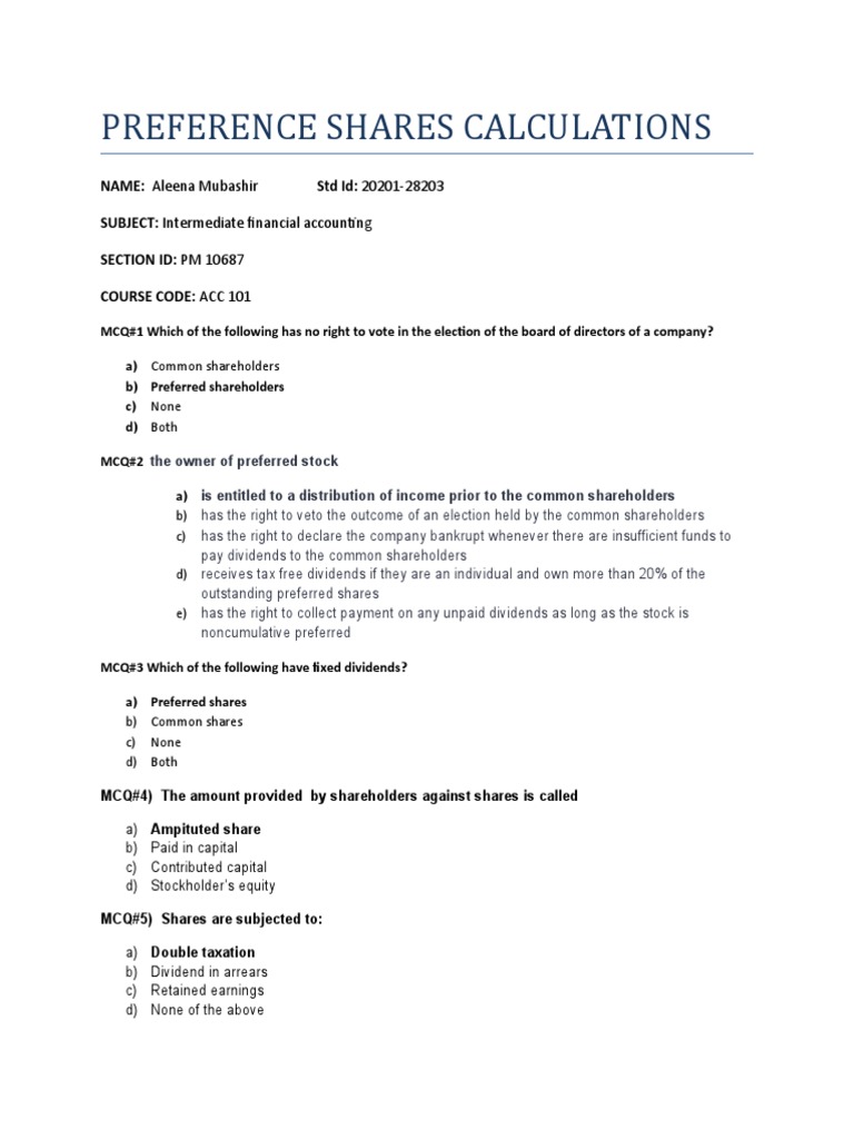 Preference Shares Dividend Calculations | PDF | Preferred Stock | Dividend