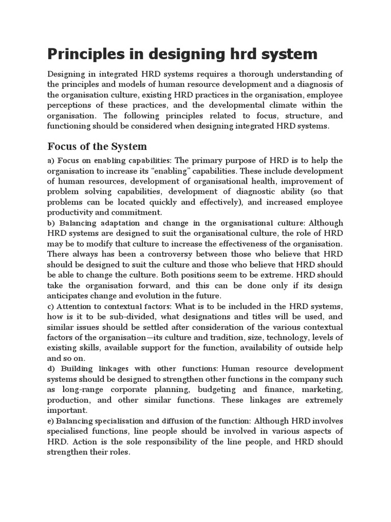 Principles in Designing HRD System | PDF | System | Information