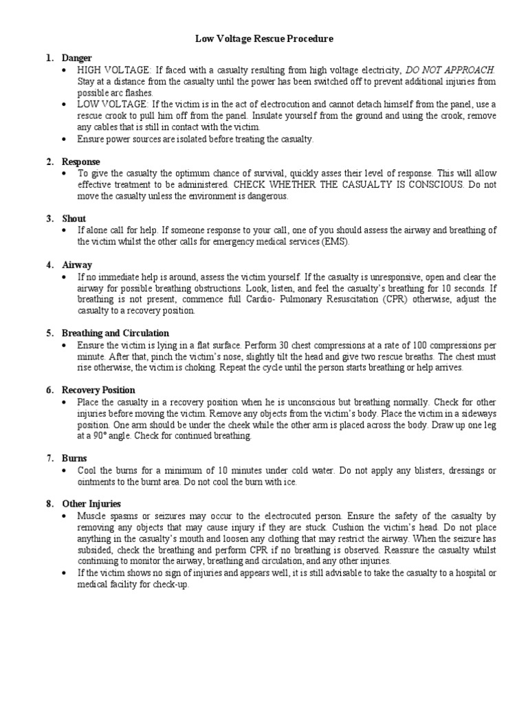Low Voltage Rescue Procedure | PDF | Cardiopulmonary Resuscitation ...