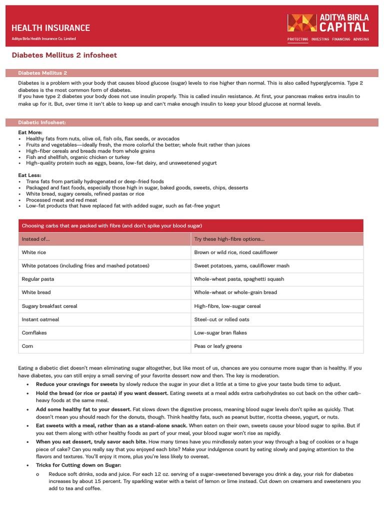 Diabetes Mellitus 2 Infosheet | PDF | Drink | Whole Grain