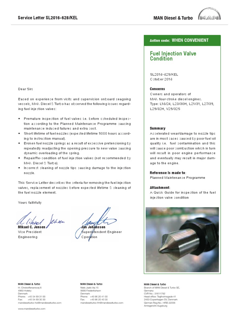 Fuel Injection Valve Condition: Service Letter SL2016-628/KEL | PDF ...