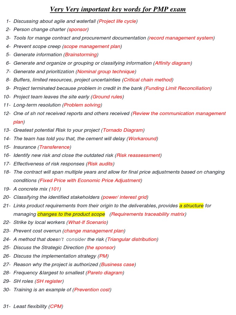 Very Very Important Key Words For PMP Exam - 5 | PDF | Risk | Procurement