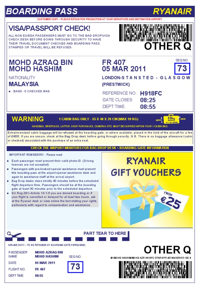 Ryanair Boarding Pass | PDF | Aviation
