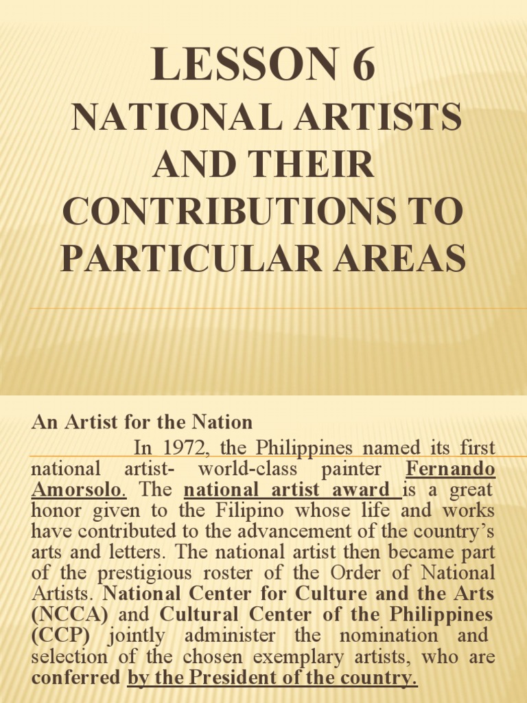 Lesson 6: National Artists and Their Contributions To Particular Areas ...