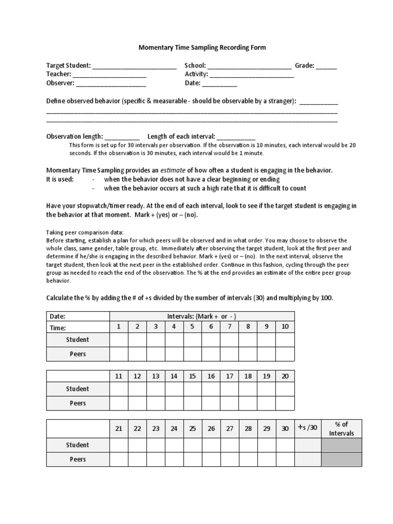 Momentary Time Sampling Recording Form | PDF | Sampling (Statistics ...