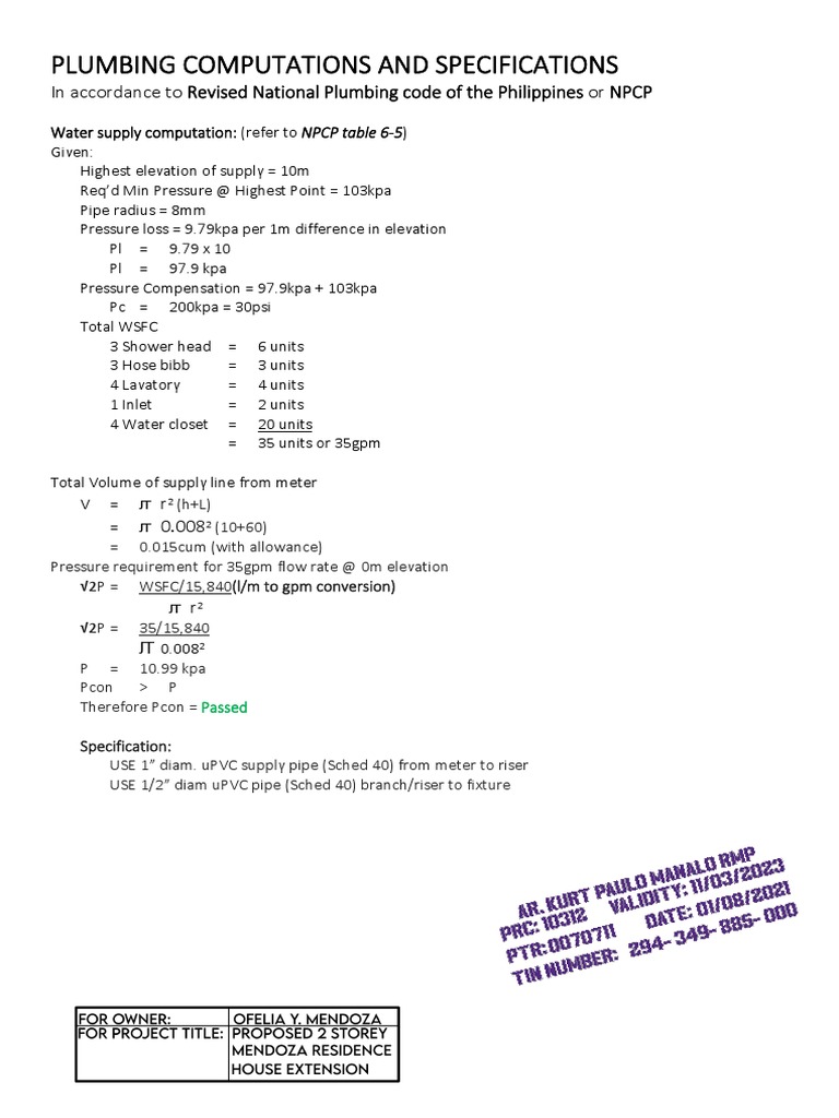 Plumbing Computations & Specifications | PDF | Plumbing | Toilet