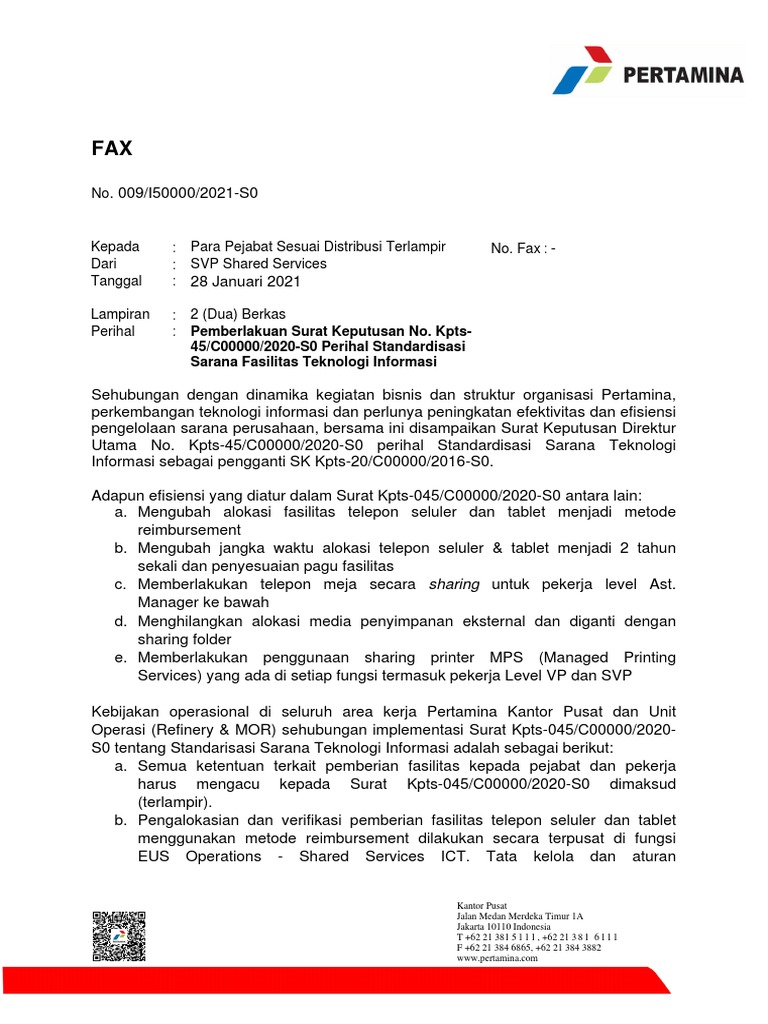 Fax 009 I50000 2021 S0 Pemberlakuan SK 45 Dan Reimbursement Gadget | PDF