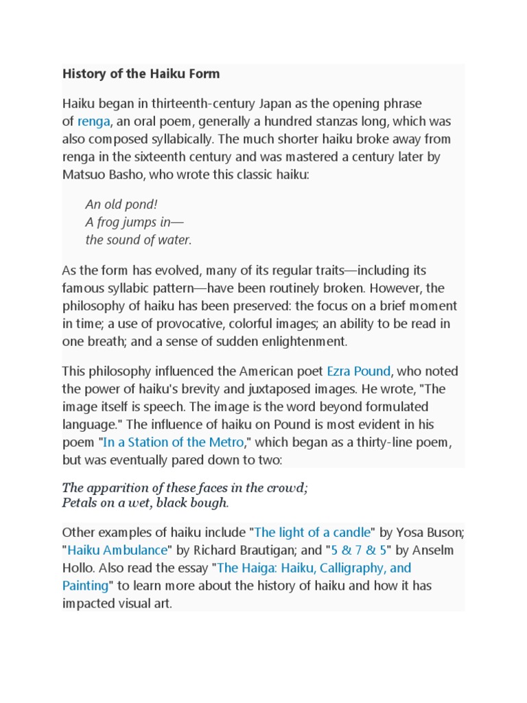 Evolution of Haiku Poetry History | PDF | General Fiction