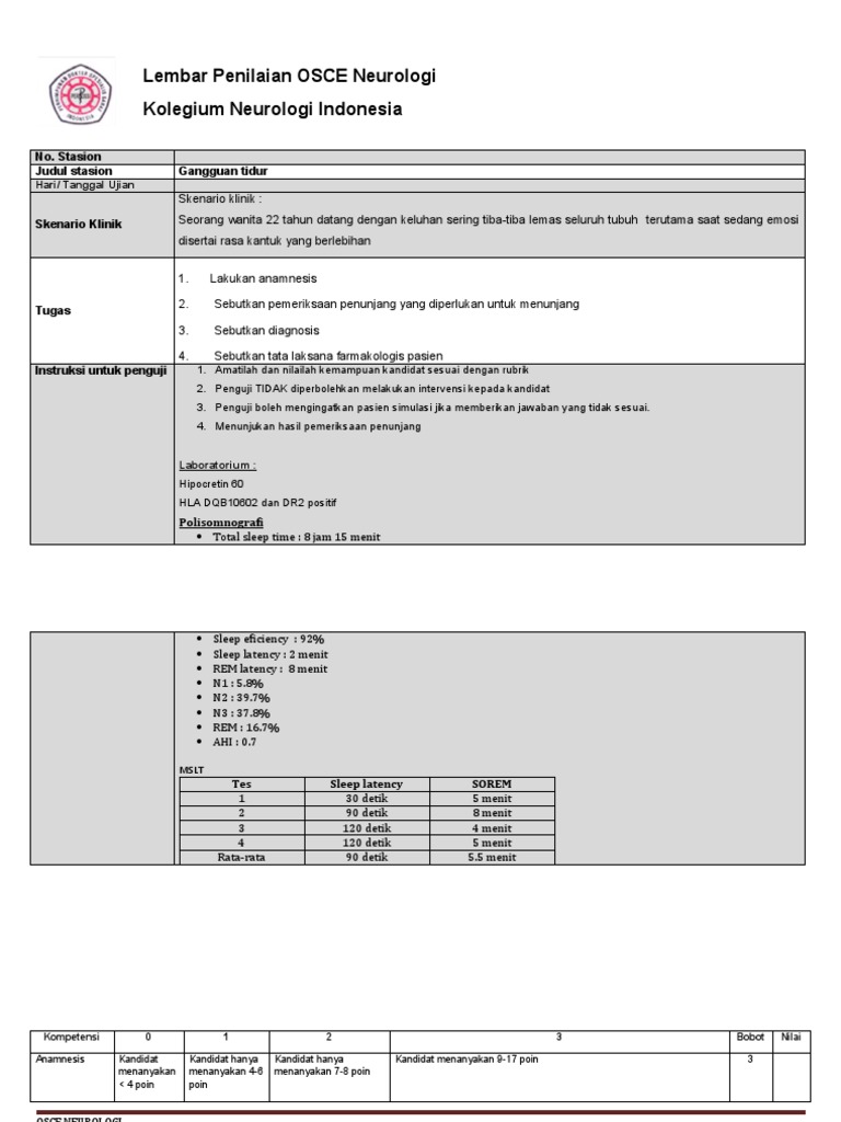 OSCE Gangguan Tidur Rubrik Nilai | PDF