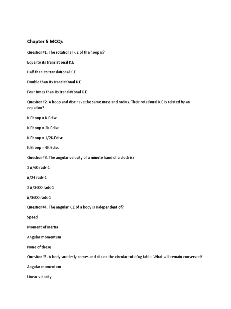 Mcqs 5 Unit | PDF | Angular Momentum | Velocity