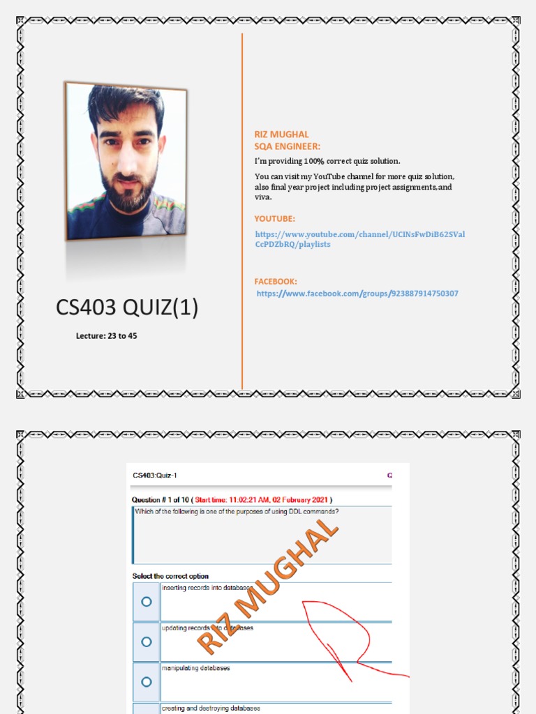 CS403 Quiz Solutions & Final Year Project Help | PDF