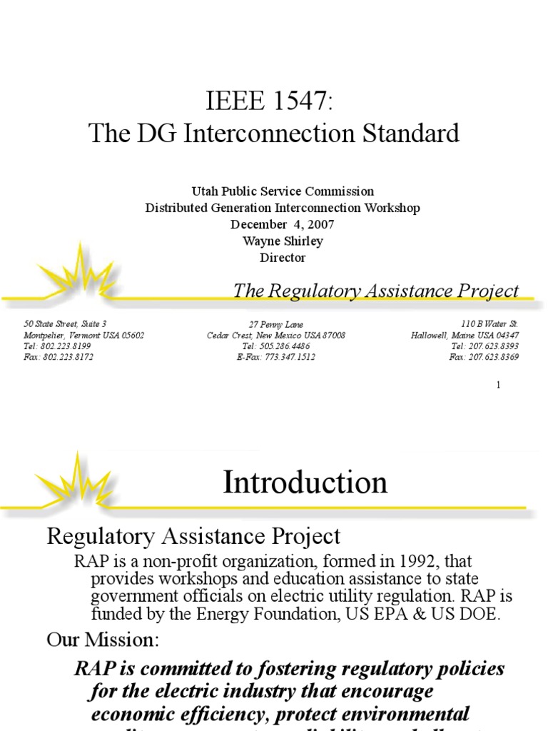 IEEE 1547: The DG Interconnection Standard: The Regulatory Assistance ...