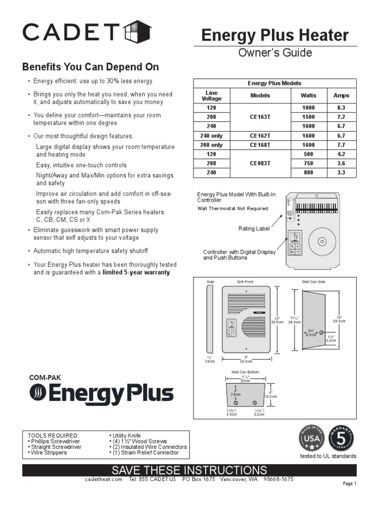 Cadet Wall Heater Manuel | PDF | Thermostat | Electrical Connector