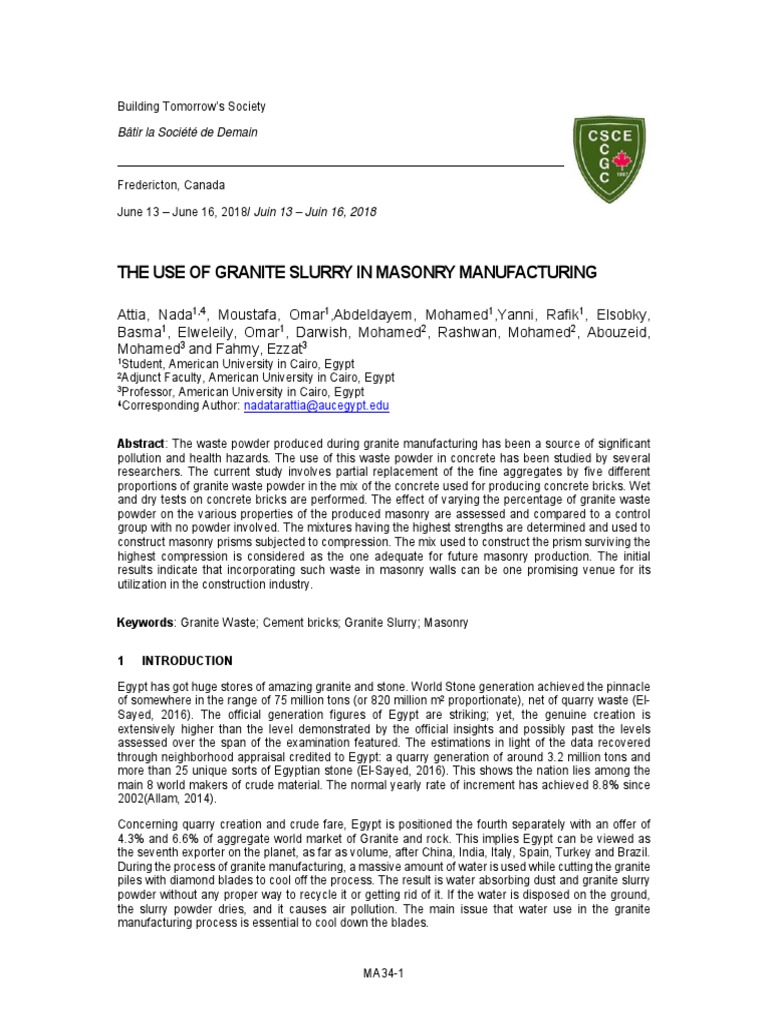 The Use of Granite Slurry in Masonry Manufacturing | PDF | Concrete ...
