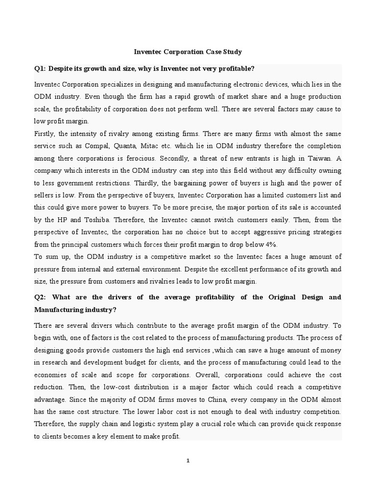 Inventec Corporation Case Study | PDF | Profit (Economics ...