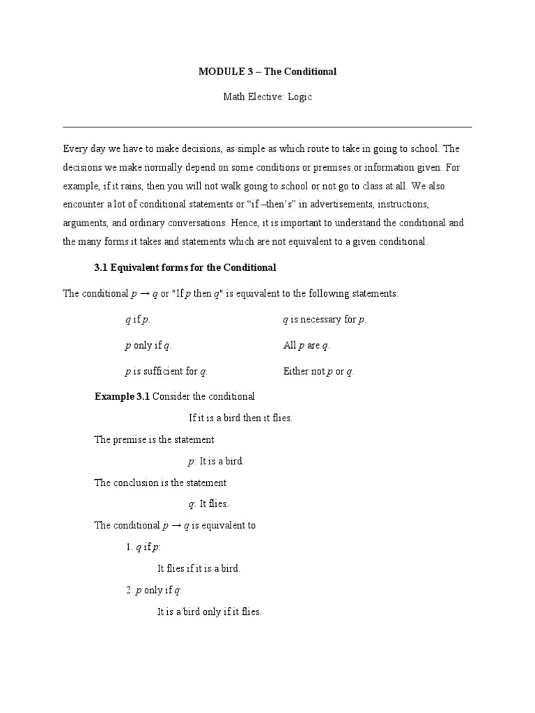 MODULE-3-The-Conditionals With Answer | PDF | Argument | Mathematical Logic