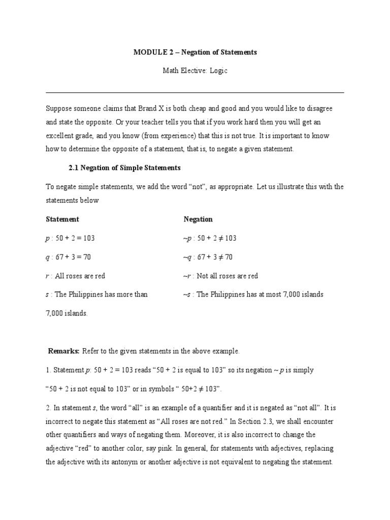 MODULE-2-Negation-used-in-april-war With Answer | PDF | Mathematics ...