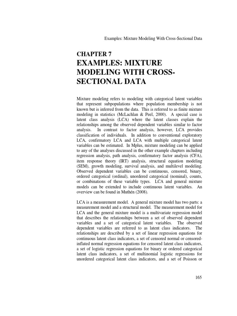 Mixture Modeling Examples Using Cross-Sectional Data | PDF | Regression Analysis | Logistic ...
