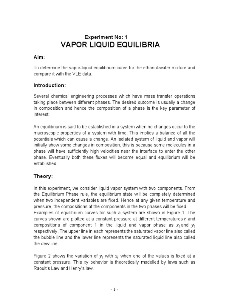 Vapor Liquid Equilibria: Experiment No: 1 | PDF | Phase (Matter) | Physical Chemistry