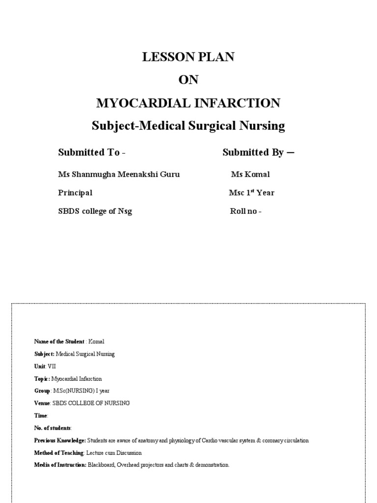 Lesson Plan MI | PDF | Myocardial Infarction | Coronary Circulation